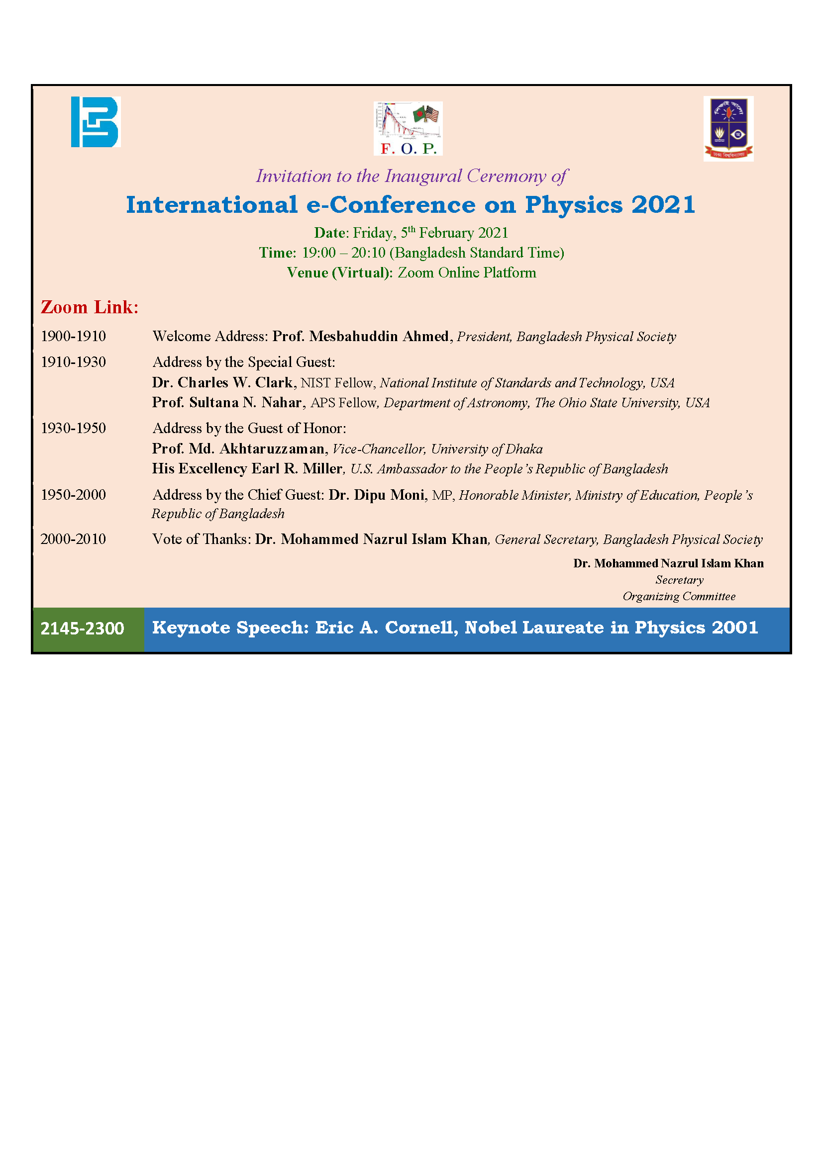 National Conference in Physics 2023 – Bangladesh Physical Society